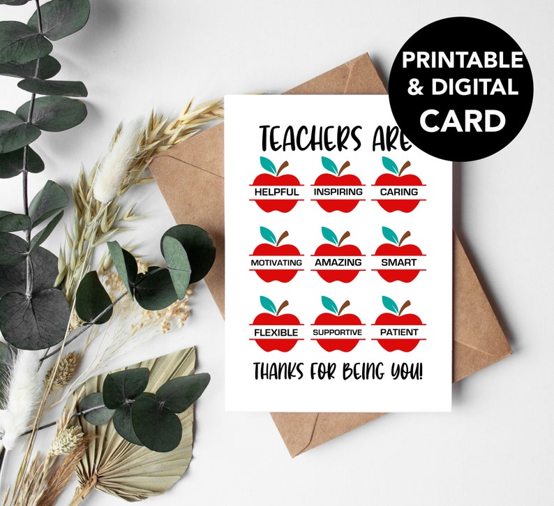 Teacher Appreciation Card, Printable Teacher Appreciation, Apple Thank ...