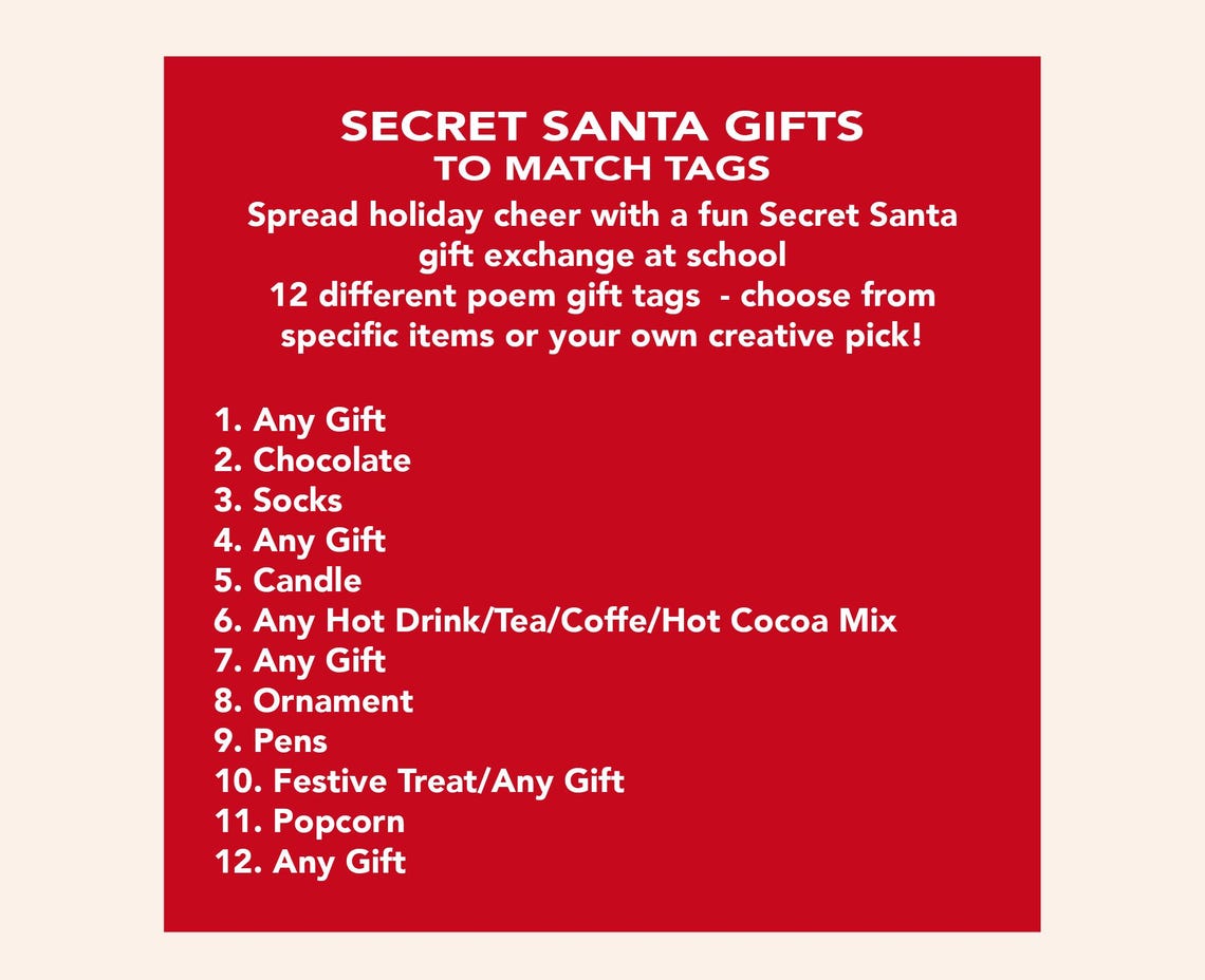 Secret Santa Gift Tags Printable, Secret Santa Poem Tags, Secret Santa ...