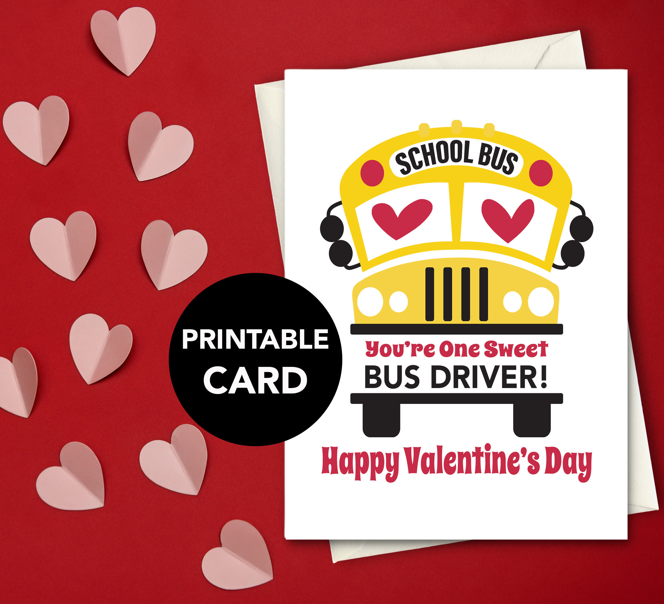 Bus Driver Valentine's Day Card, Printable Bus Driver Valentine, Card ...