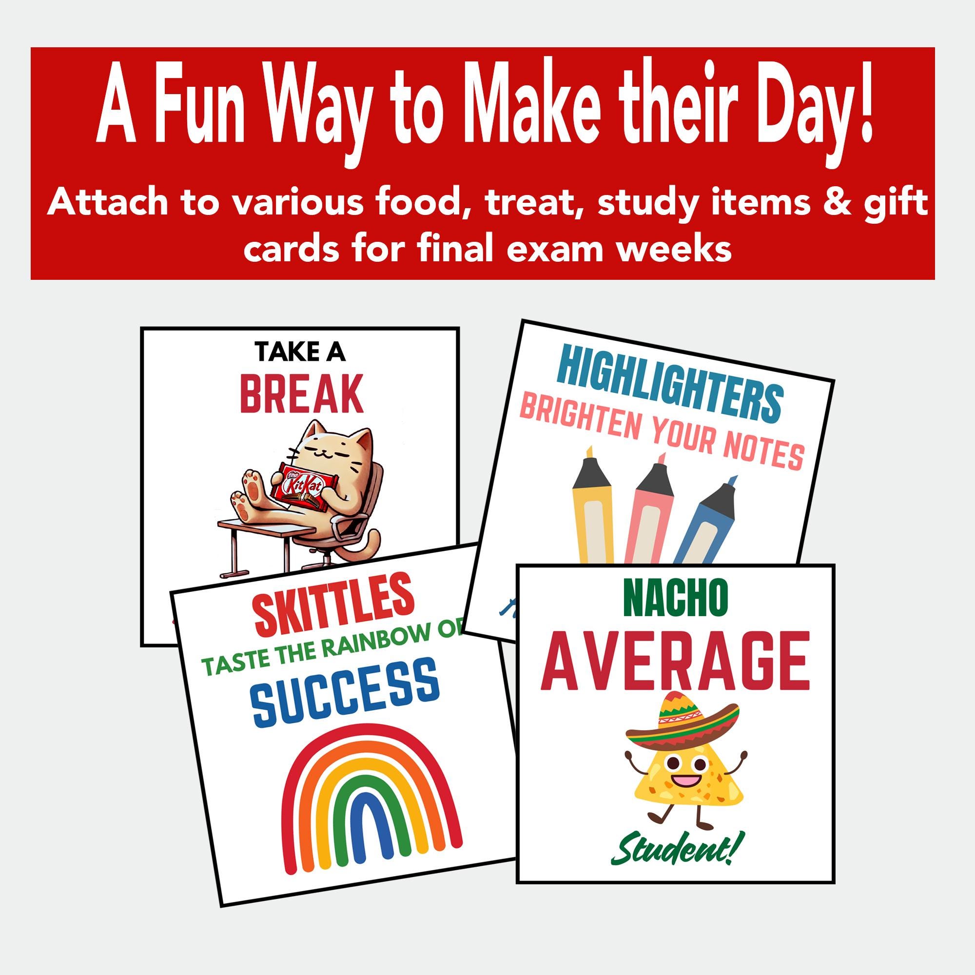 Final Exams Care Package Tags, Final Exams Survival Kit, Midterms Care ...