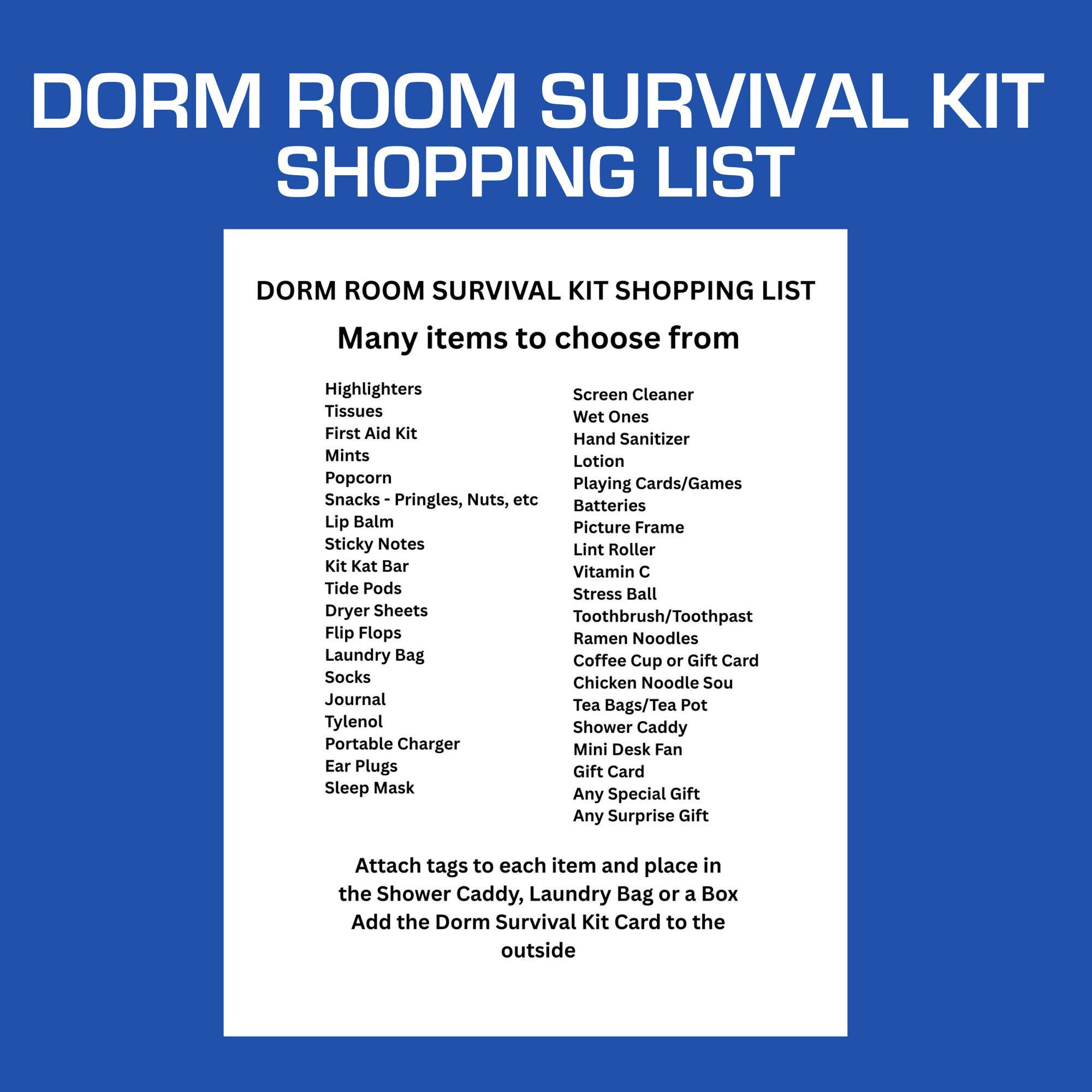 Dorm Room Survival Kit, Freshman Gift Tags, Printable College Gift ...