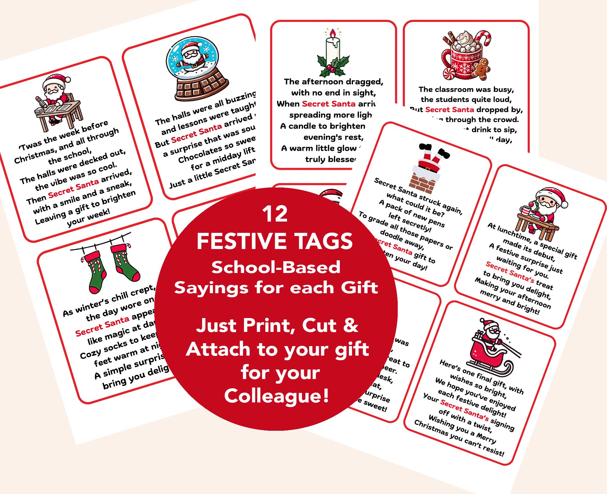 Secret Santa Gift Tags Printable, Secret Santa Poem Tags, Secret Santa ...