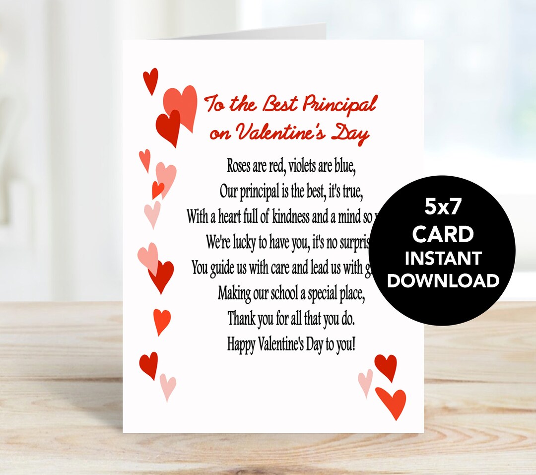 Principal Valentine's Day Card, Digital Principal Valentine, Card for ...