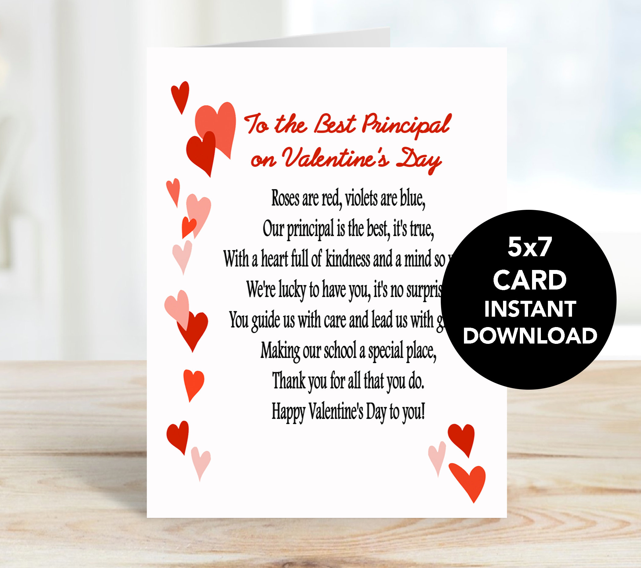 Principal Valentine's Day Card, Digital Principal Valentine, Card for ...