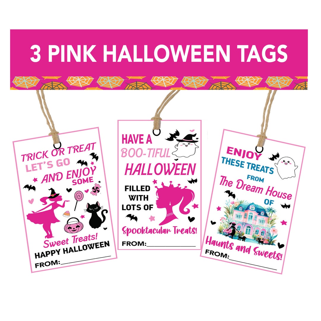 Halloween Tags for Girls, Pink Halloween Tags, Halloween Barbie Tags ...