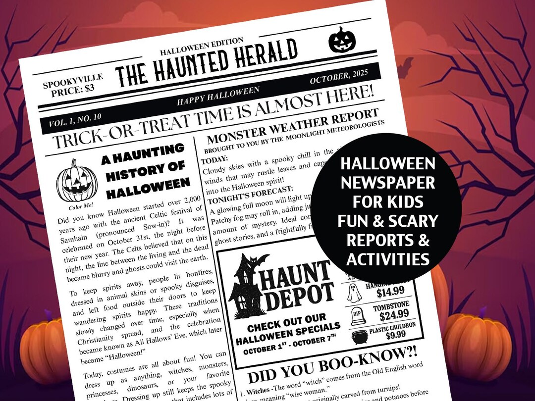 Halloween Newspaper for Kids, October Newspaper, Halloween Stories ...
