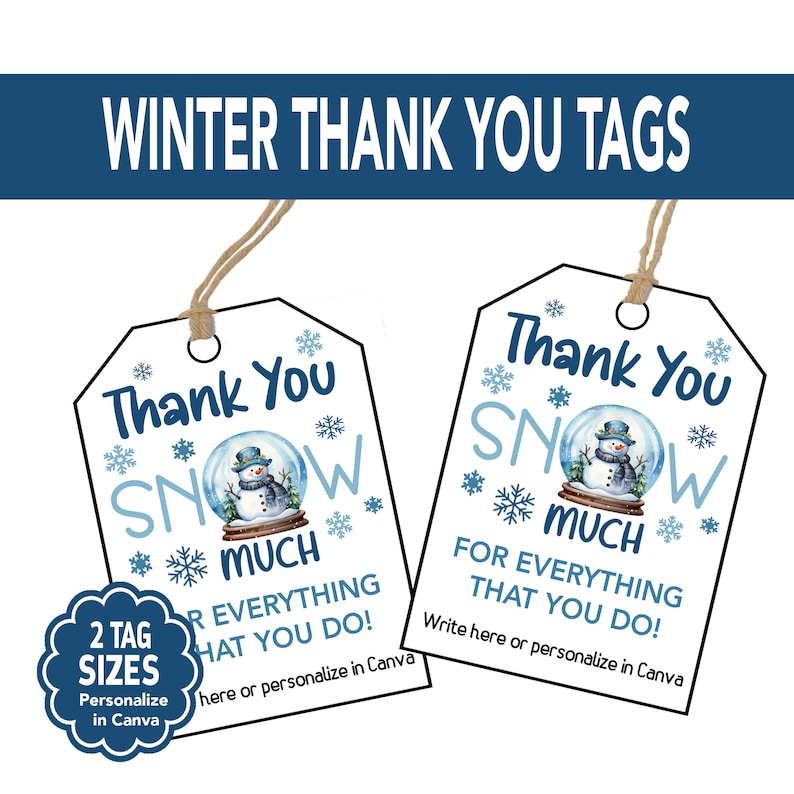 Winter Thank You Tags, Snowman Thank You Tags, Staff Appreciation ...