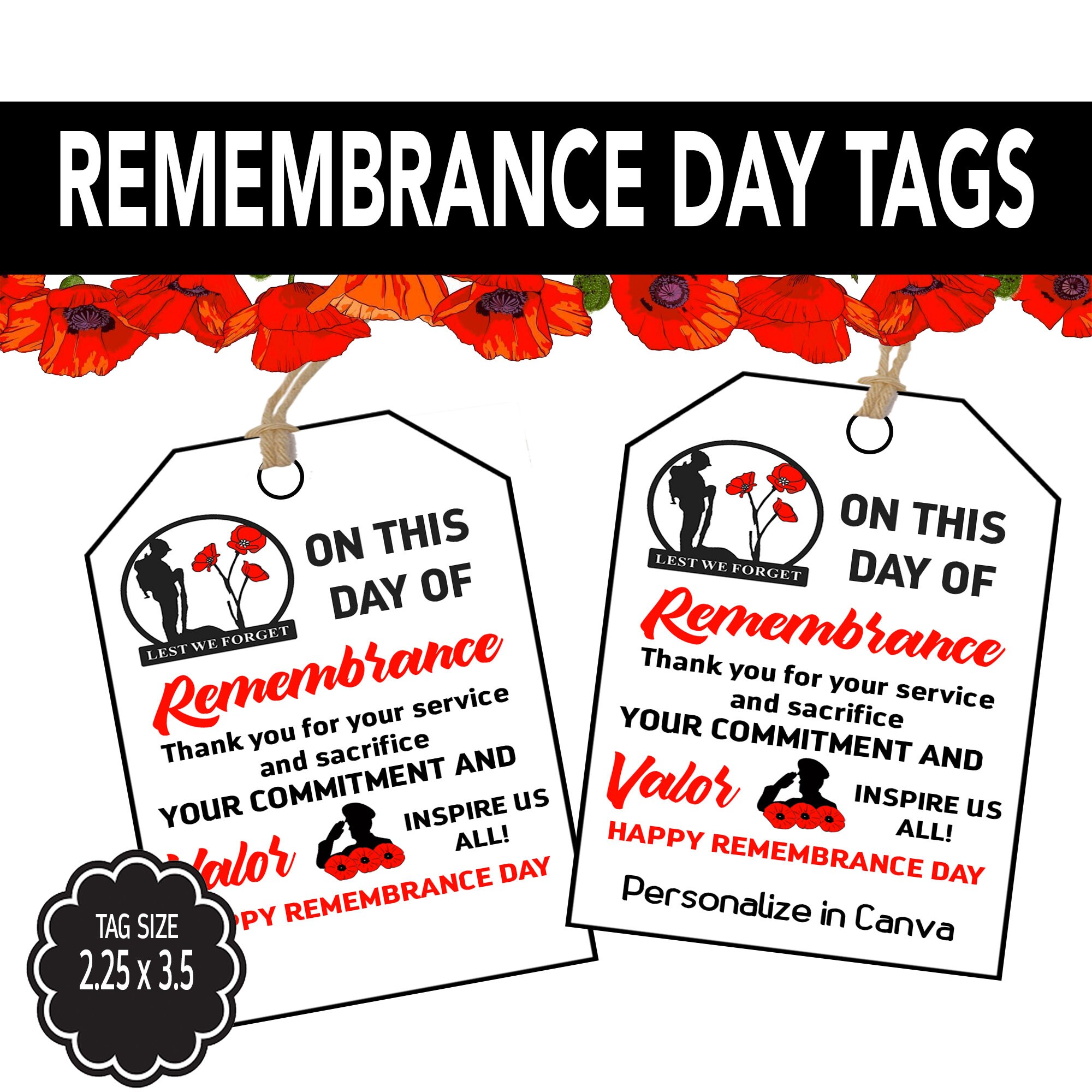 Remembrance Day Tags, Remembrance Day Cookie Tags, Thank You for Your ...