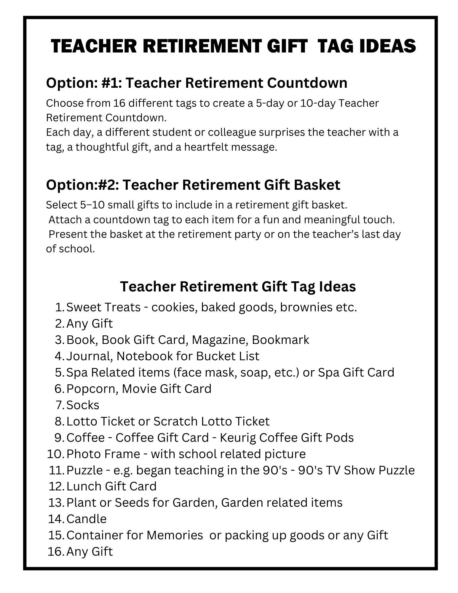 Teacher Retirement Countdown Tags, Printable Gift Tags for Gift Basket ...