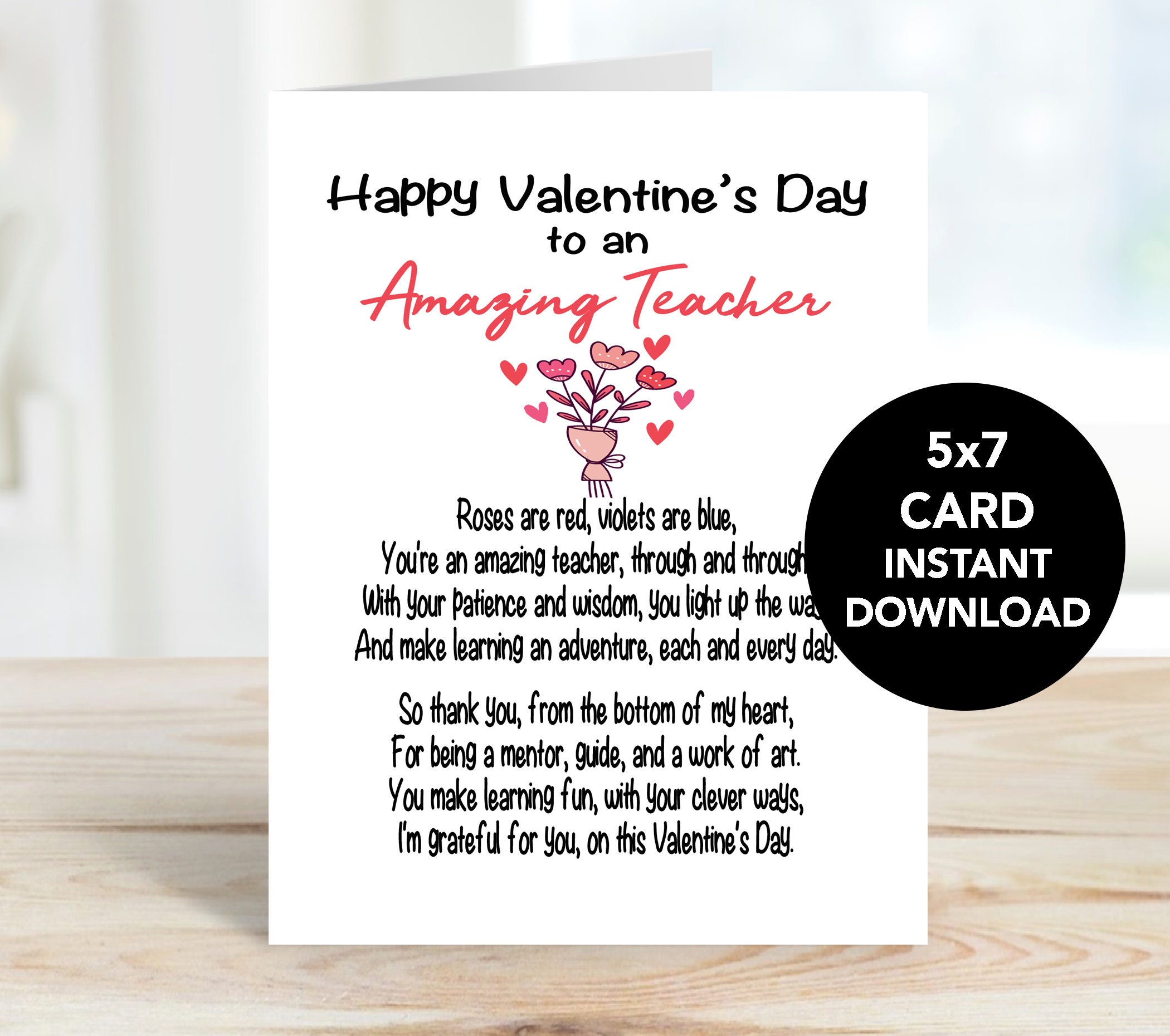 Teacher Valentine's Day Card, Printable Teacher Valentine, Valentine ...