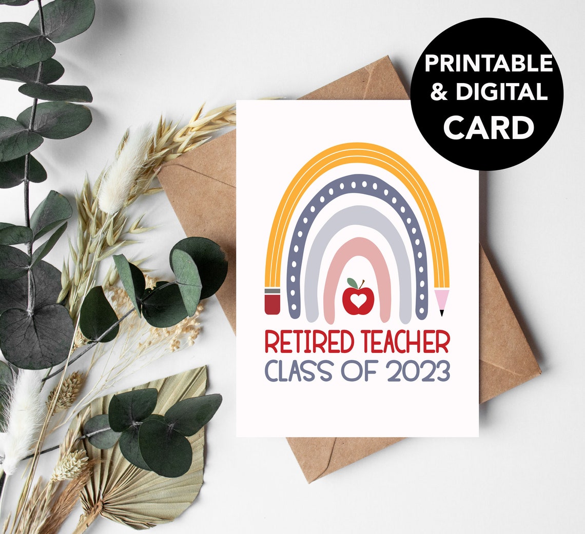 Teacher Retirement Card Printable, Digital Teacher Retirement Card ...