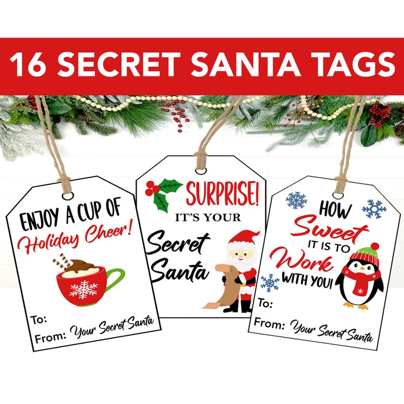 Secret Santa Gift Tags Printable, Secret Santa Questionnaire, Work ...