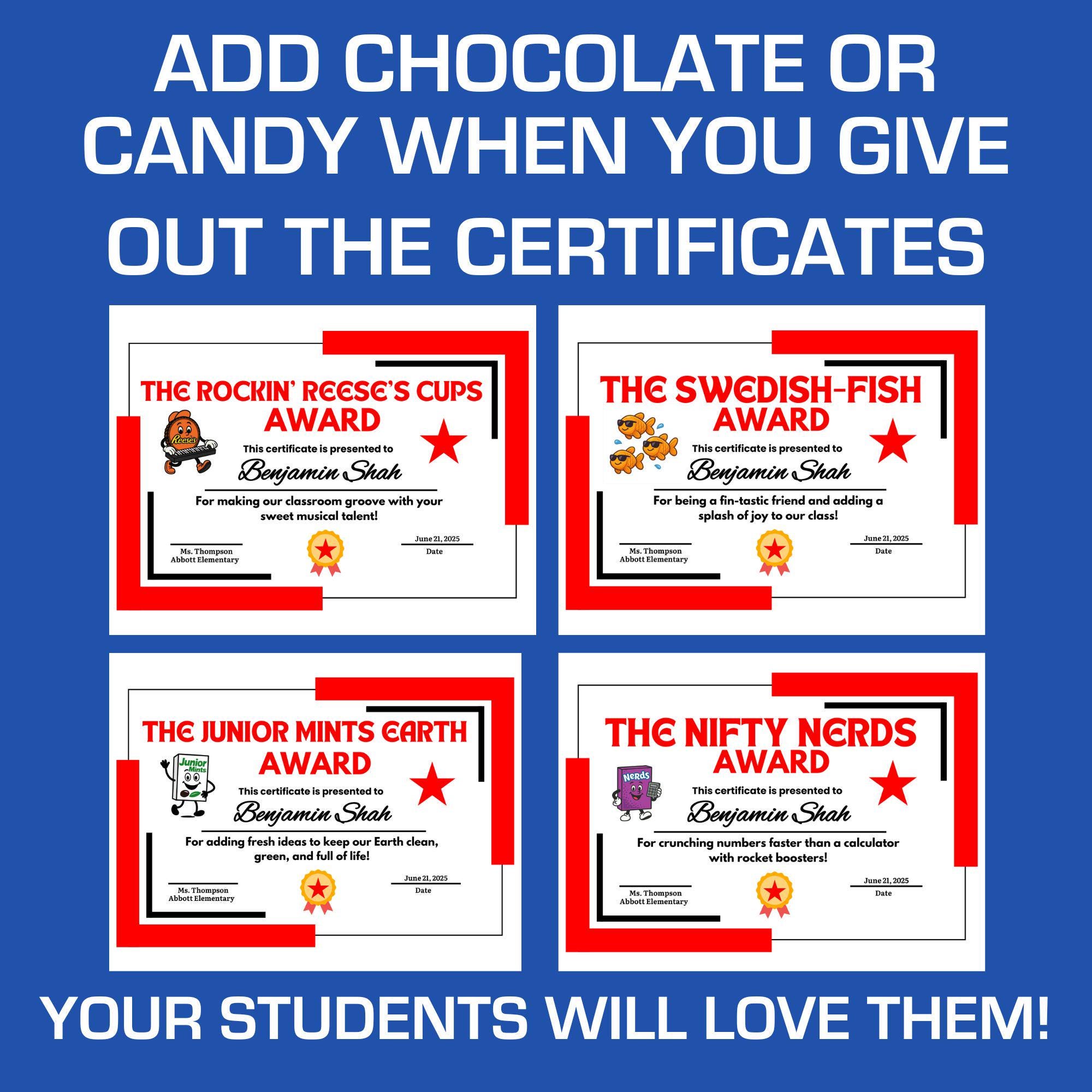 Candy Bar Award Certificates, Funny End of Year Awards, Download, Edit ...