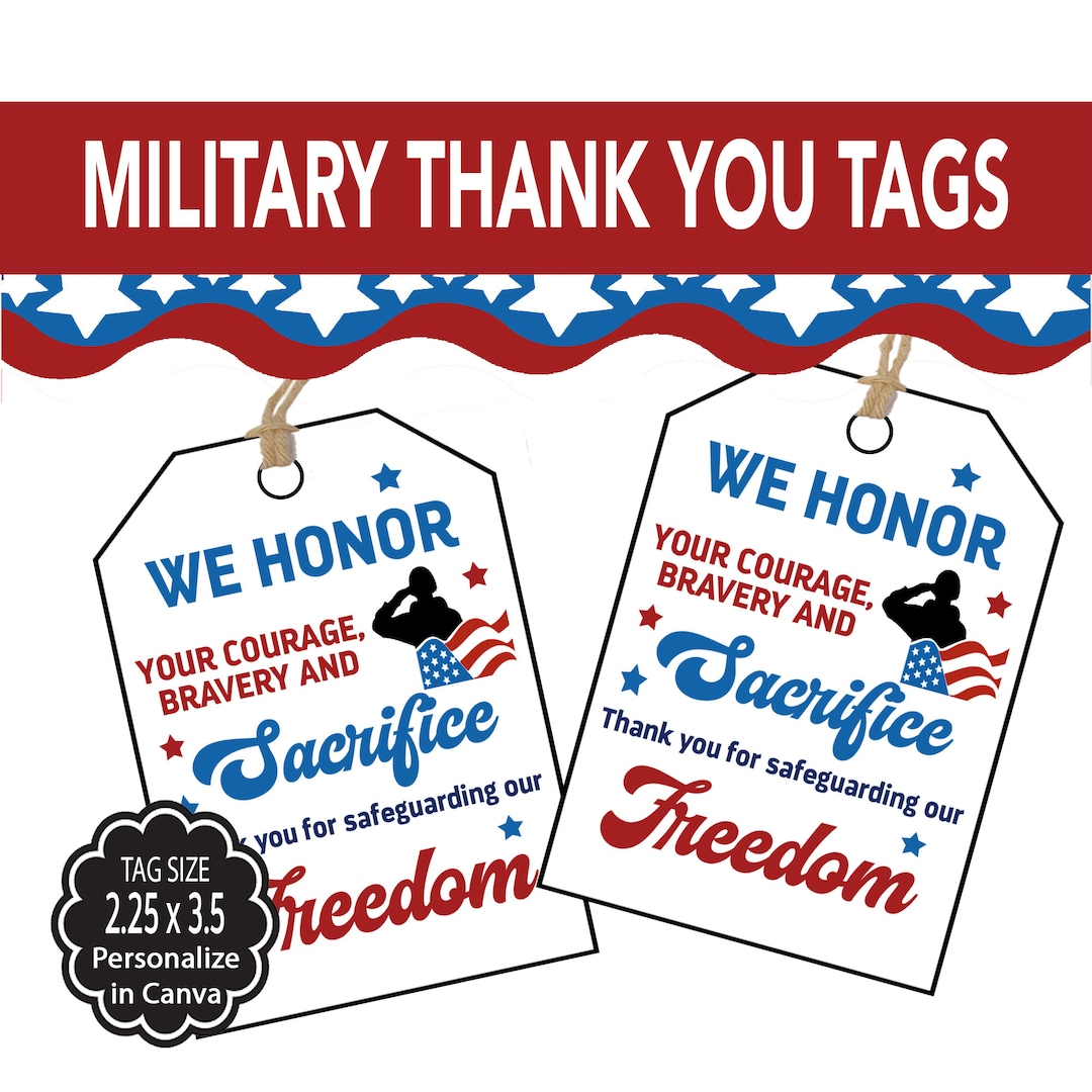 Military Thank You Tags, Memorial Day Cookie Tags, Thank You for Your ...
