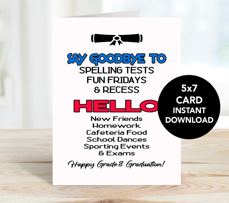 Grade 8 Graduation Card, Middle School Graduation Card, 8th Grade ...