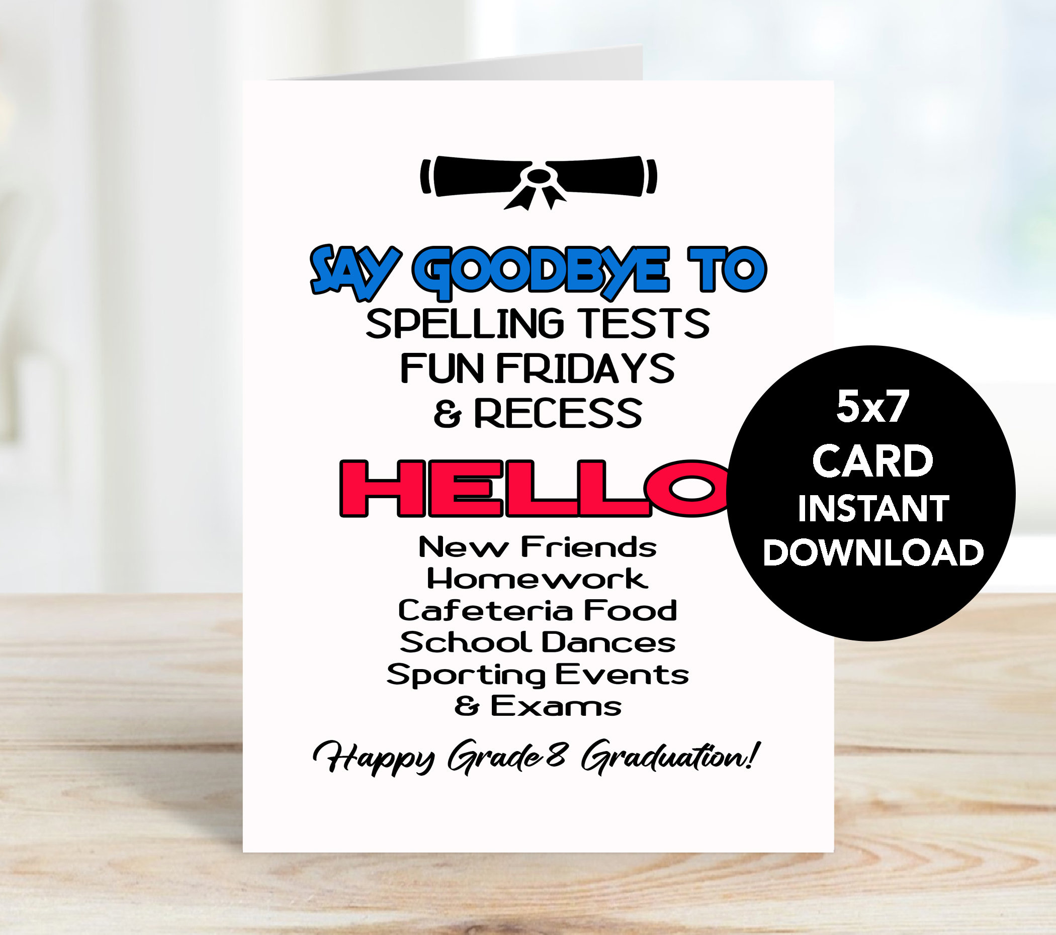 Grade 8 Graduation Card, Middle School Graduation Card, 8th Grade ...