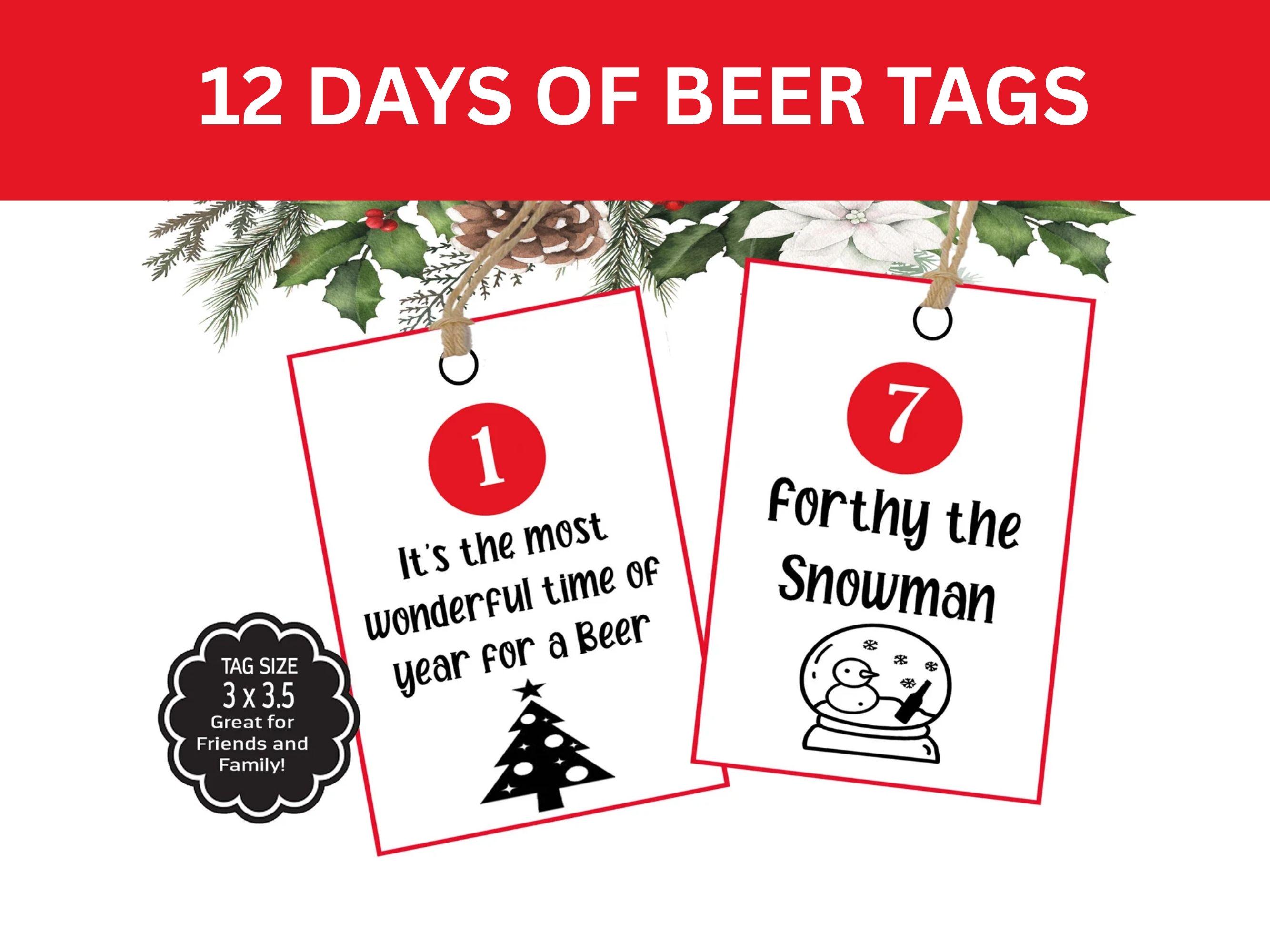 12 Days of Beer Tags, Printable 12 Days of Christmas Gift Tags, Beermas ...