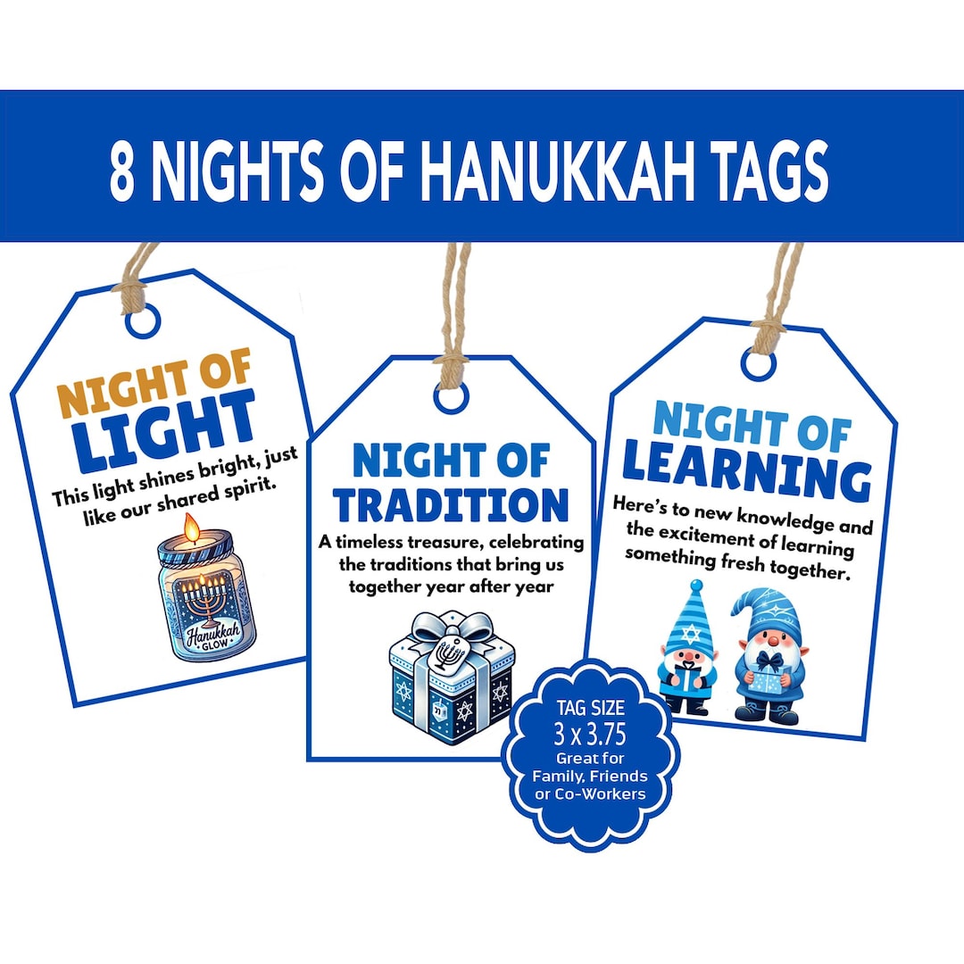 Hanukkah Gift Tags, 8 Nights of Hanukkah Tags, Hanukkah Gifts for ...