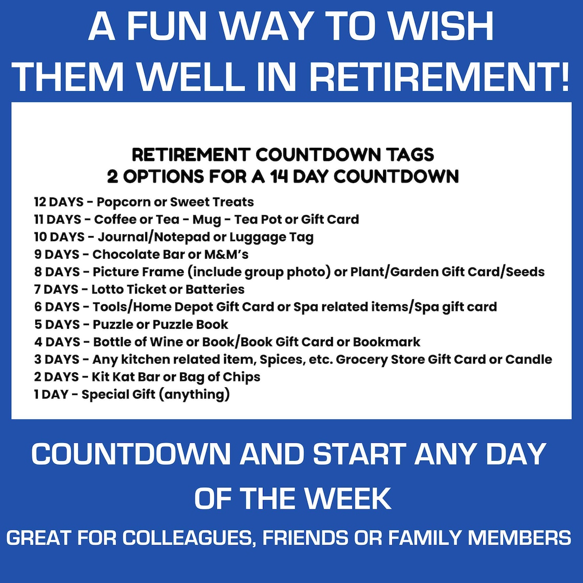 Retirement Countdown Tags, Printable Gift Tags for Gift Basket or Last ...
