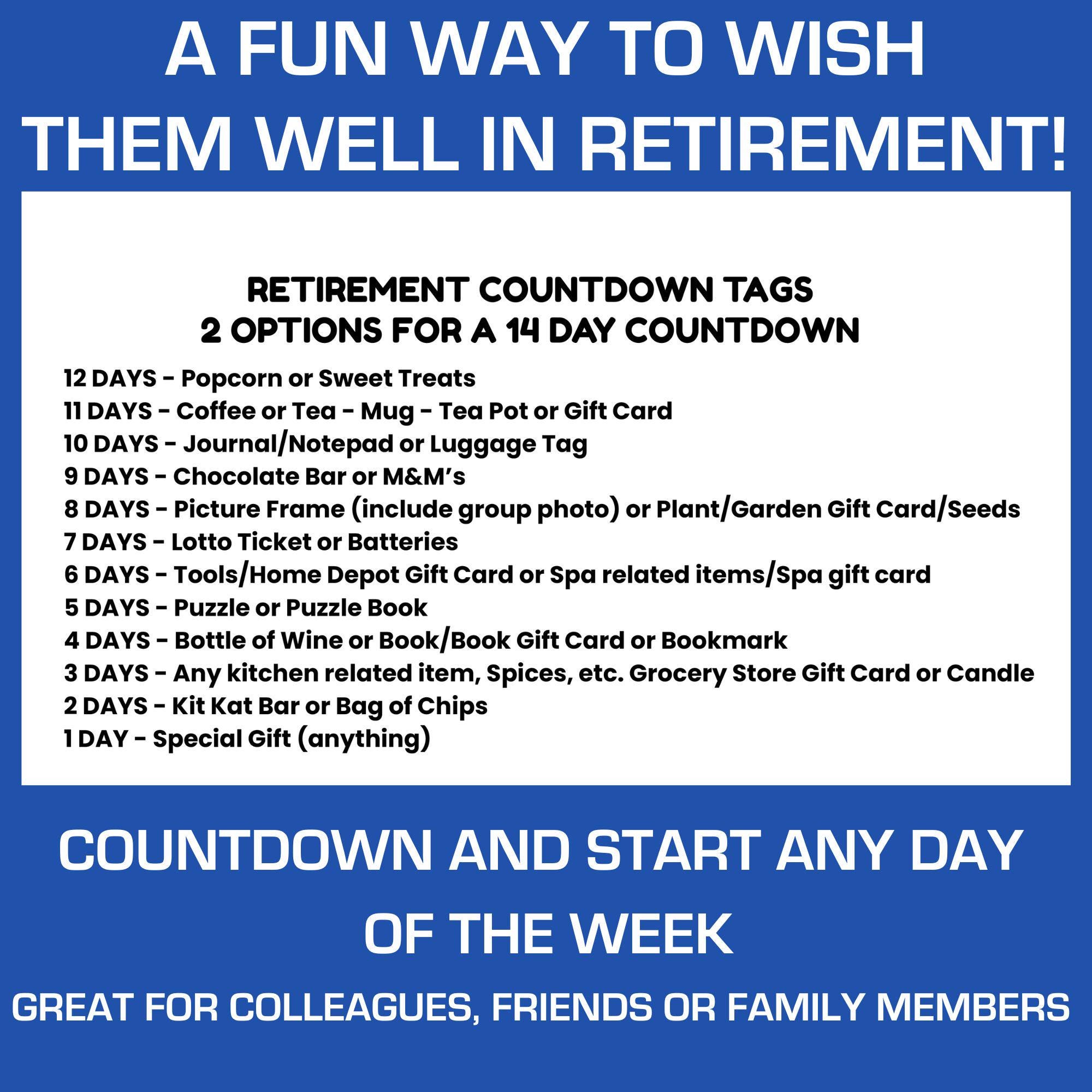 Retirement Countdown Tags, Printable Gift Tags for Gift Basket or Last ...