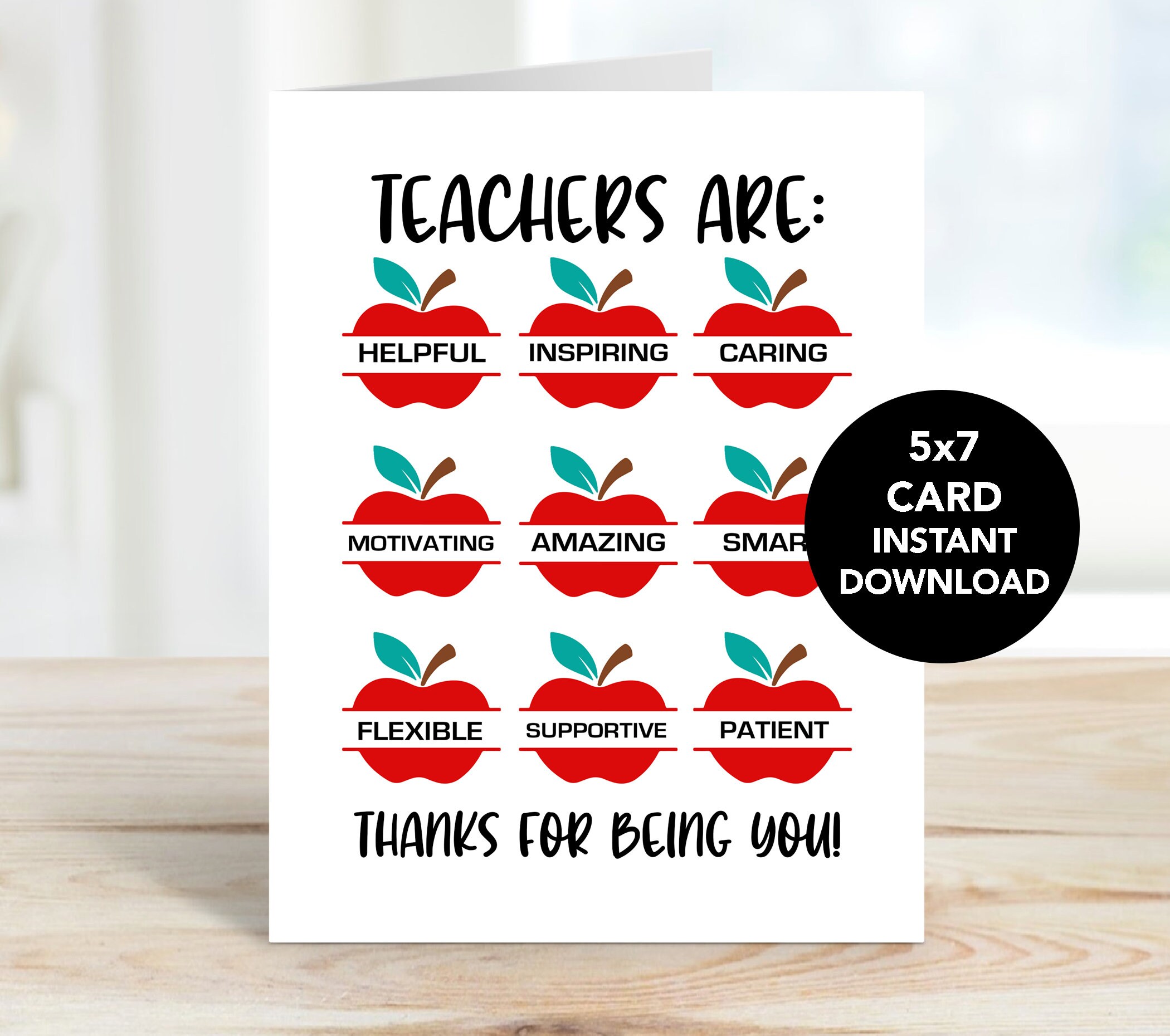 Teacher Appreciation Card, Printable Teacher Appreciation, Apple Thank ...