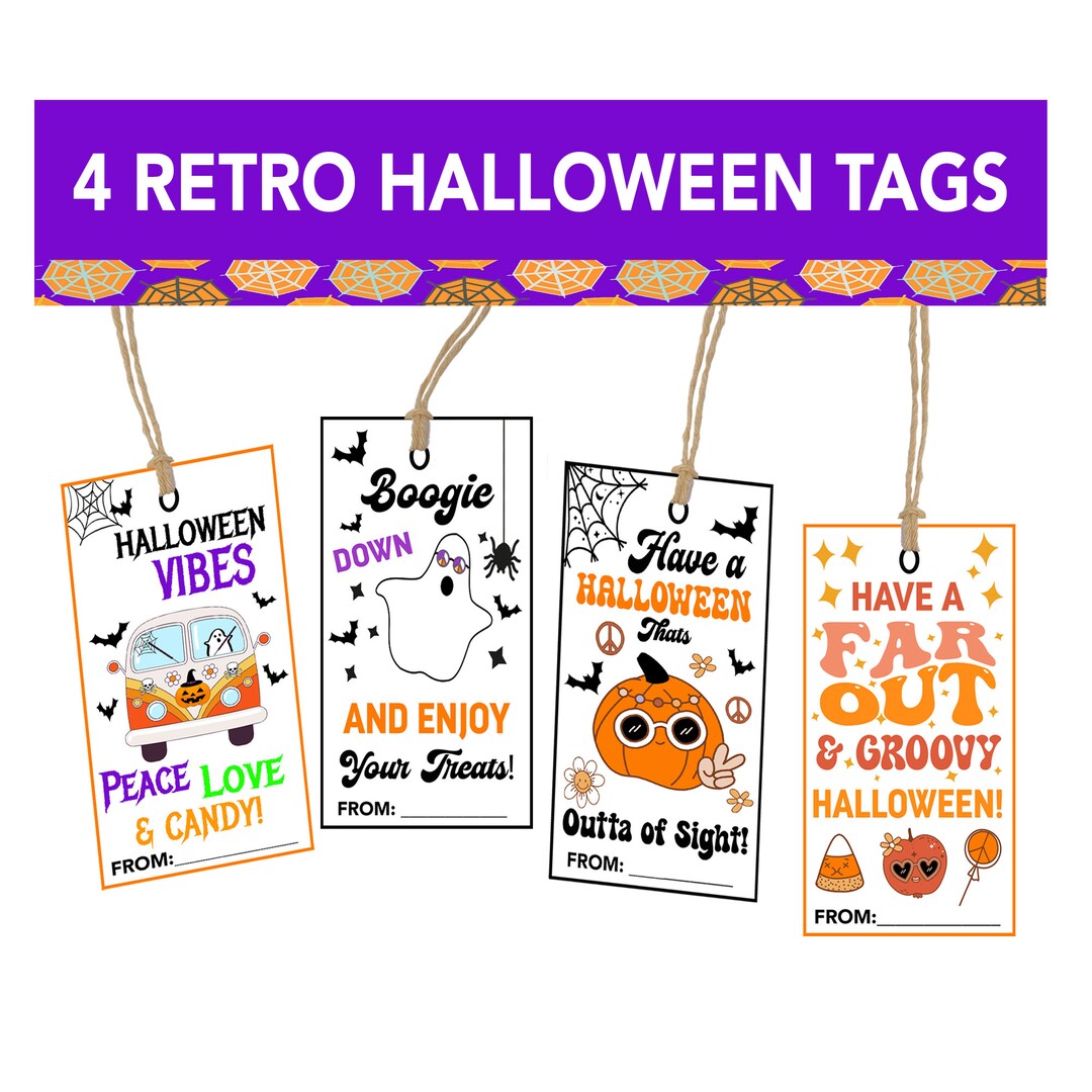 Printable Retro Halloween Tags, Fun Halloween Tags for Staff, Co ...