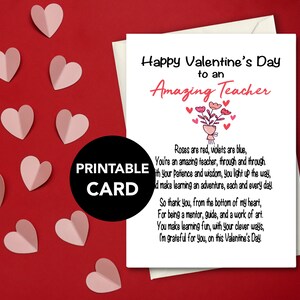 Teacher Valentine's Day Card, Printable Teacher Valentine, Valentine ...