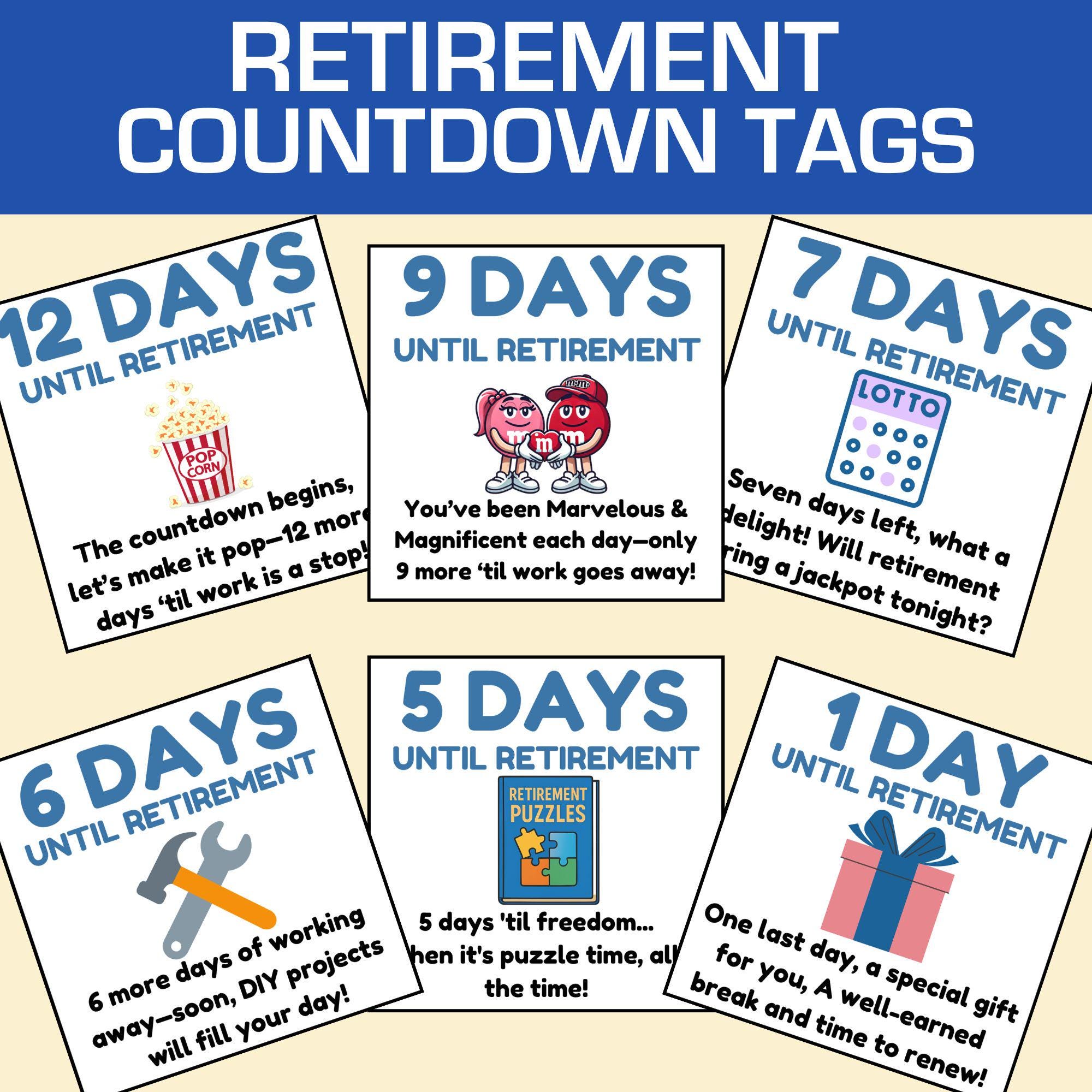 Retirement Countdown Tags, Printable Gift Tags for Gift Basket or Last ...