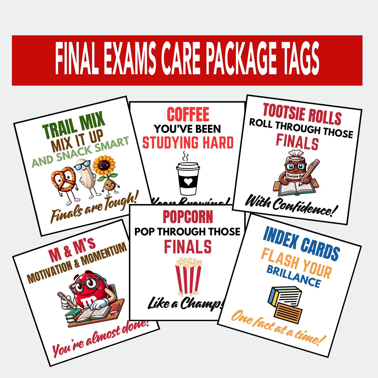 Final Exams Care Package Tags, Final Exams Survival Kit, Midterms Care ...