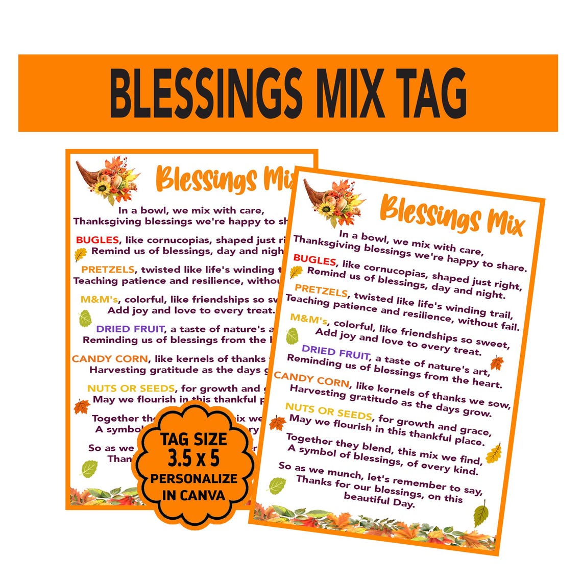 Blessings Mix Tags, Tags for Autumn Mix, Thanksgiving Gift Tags, Fall ...