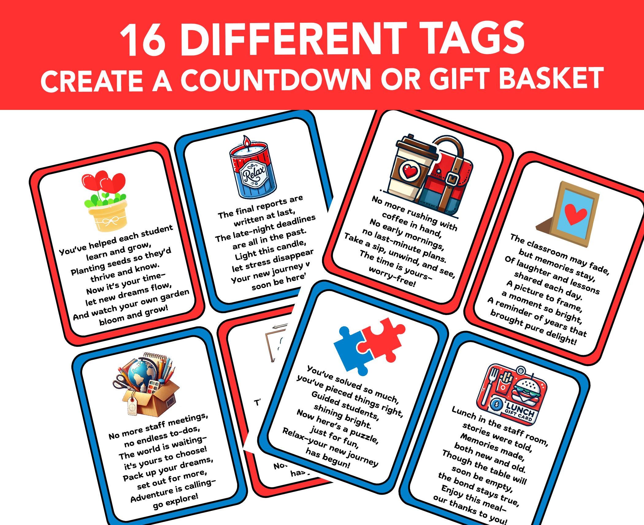 Teacher Retirement Countdown Tags, Printable Gift Tags for Gift Basket ...