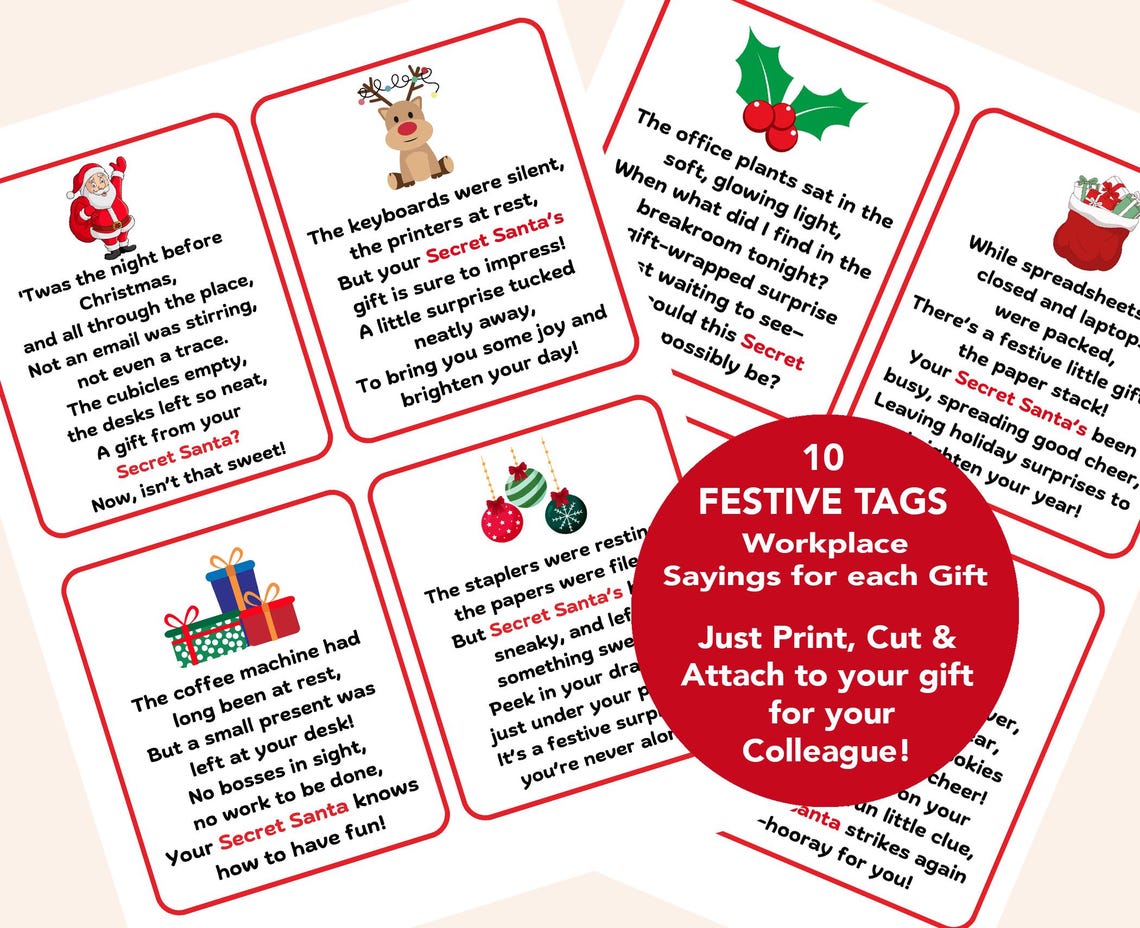 Secret Santa Gift Tags Printable, Secret Santa Poem Tags, Secret Santa ...