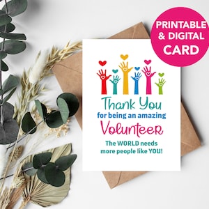 Volunteer Thank You Card Printable, Volunteer Card, PTA Thank You Card ...