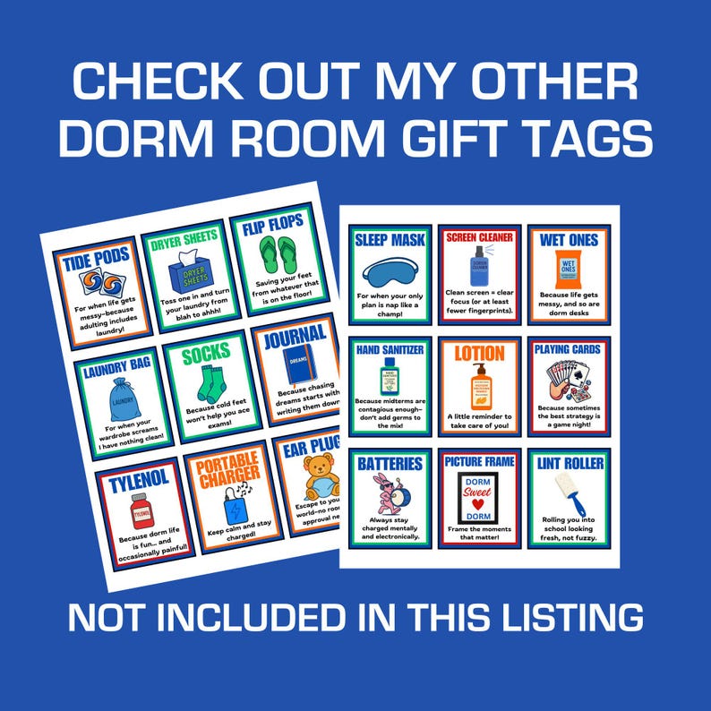Dorm Room Survival Kit Gift Tag, College Care Package Tag, Printable ...