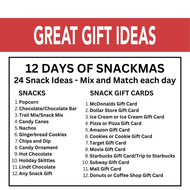 12 Days of Christmas Tags, Christmas Countdown Tags, Snackmas Neighbor ...
