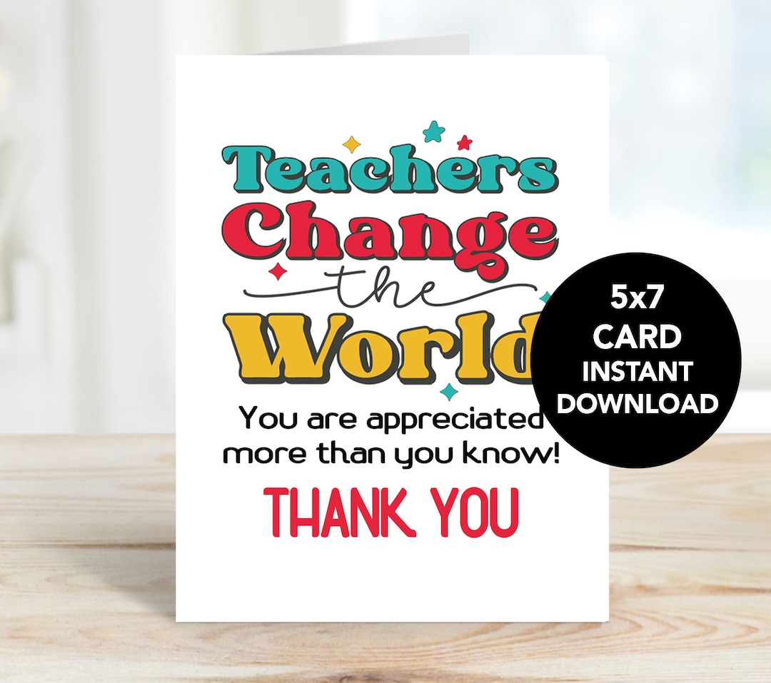 World Teachers Day Card, Printable Teacher Appreciation Card, Card for ...