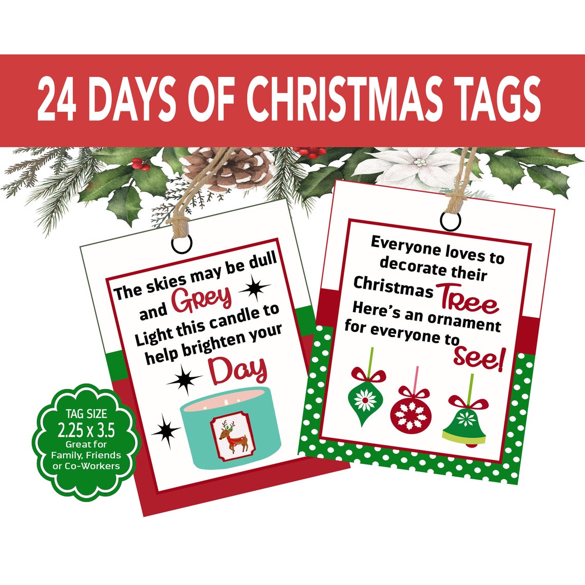 24 Days of Christmas Tags, Advent Calendar Tags, Printable Twelve Days ...