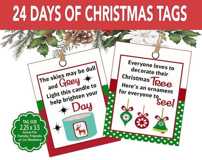 12 Days of Christmas Tags, Christmas Countdown Tags, Snackmas Neighbor ...
