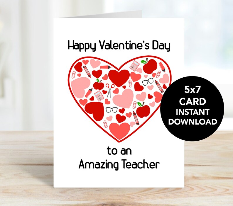 Teacher Valentine's Day Card, Printable Teacher Valentine, Card for ...