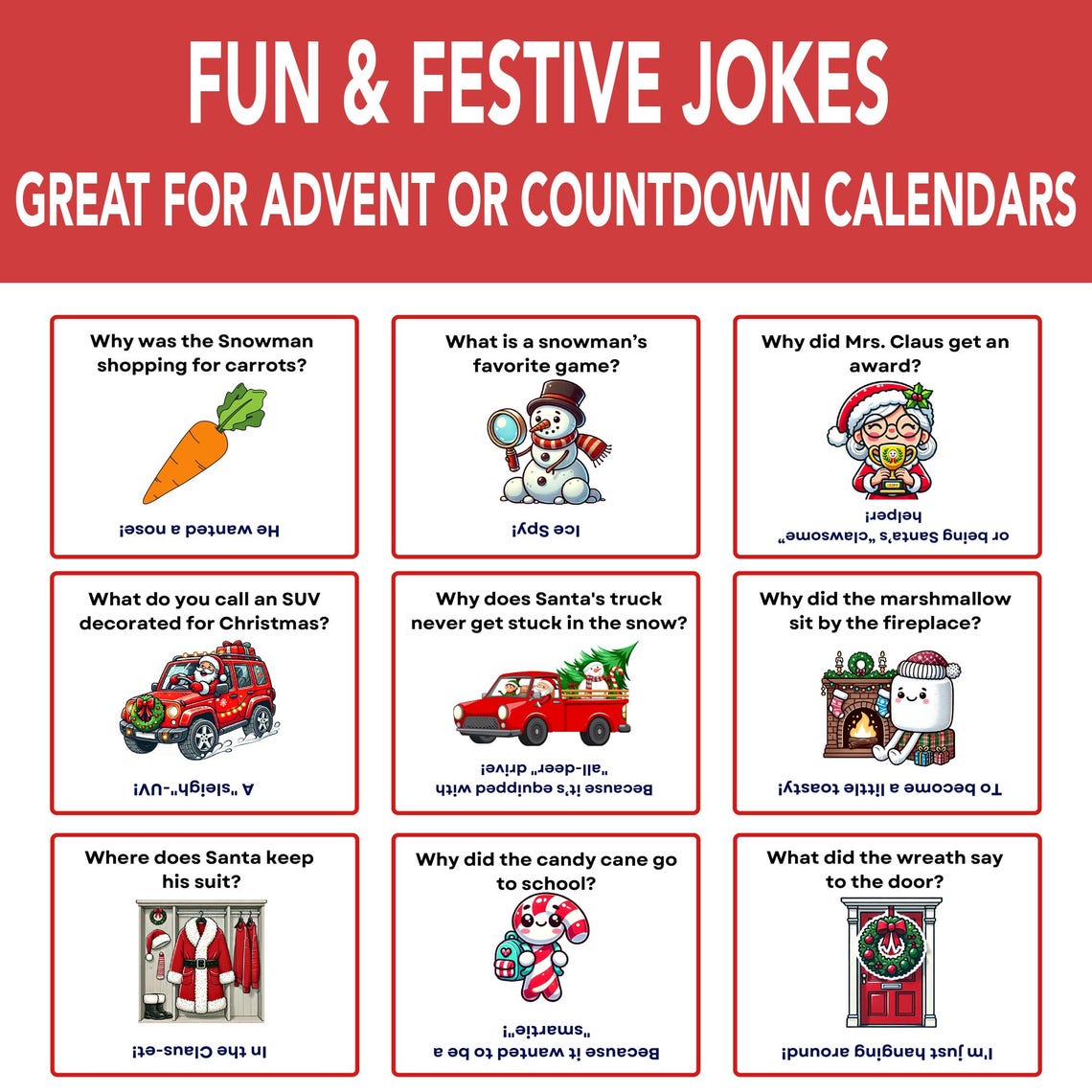 Christmas Jokes for Advent and Countdown Calendars, Elf Messages ...