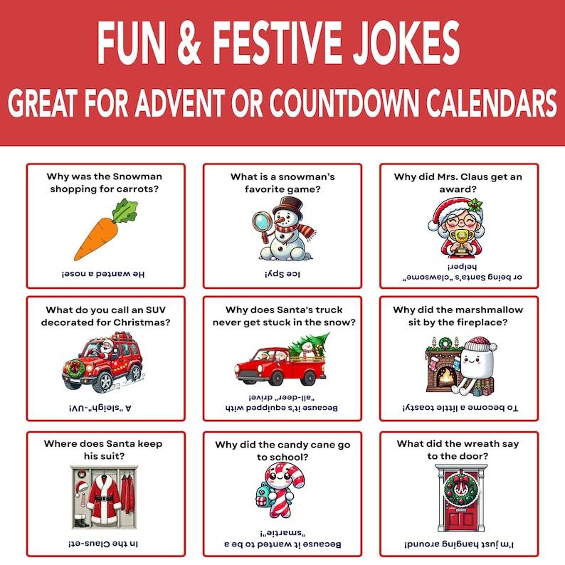 Christmas Jokes for Advent and Countdown Calendars, Elf Messages ...