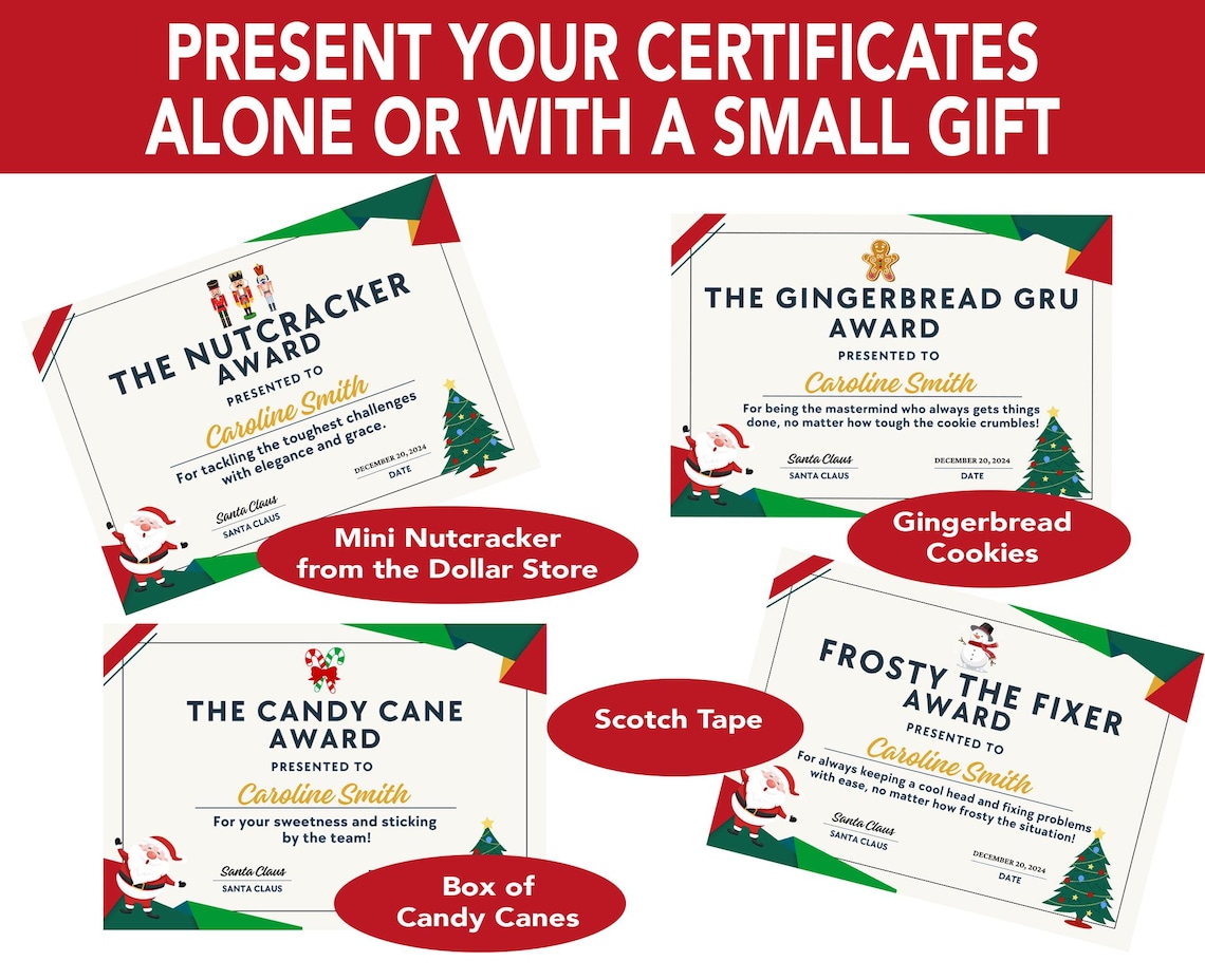 Holiday Employee Certificates, Funny Employee Awards, Christmas ...