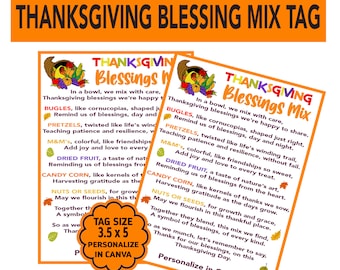 Blessings Mix Tags, Snack Mix Tags, Thanksgiving Gift Tags, Candy Corn ...