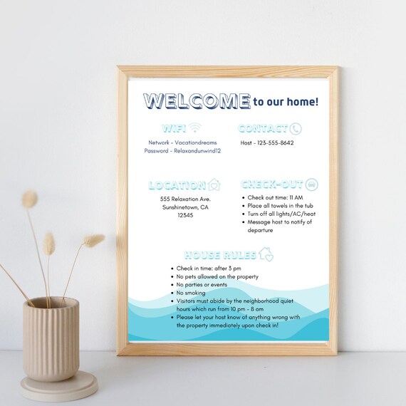 Vacation Welcome Sign Simple Waves Airbnb & VRBO Welcome - Etsy