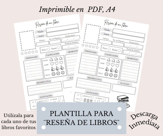 Mi Reseña De Libros / ESP / Plantilla Digital / PDF Descarga - Etsy