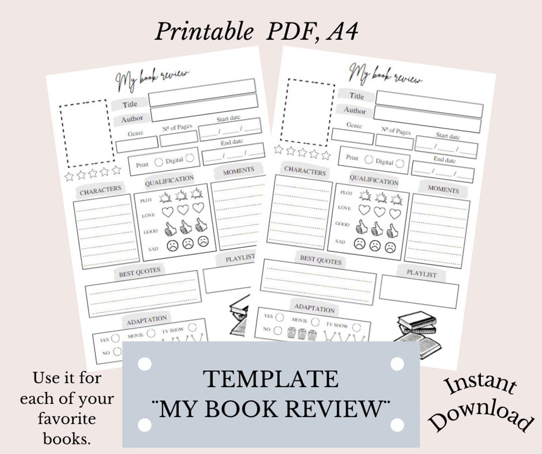 My Book Review / Digital Template / PDF Instant Download - Etsy