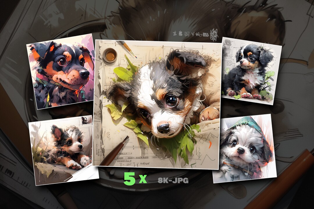 8k Masterpieces - 5x AI Dog Image File - Digital Jpg Download - Cute ...