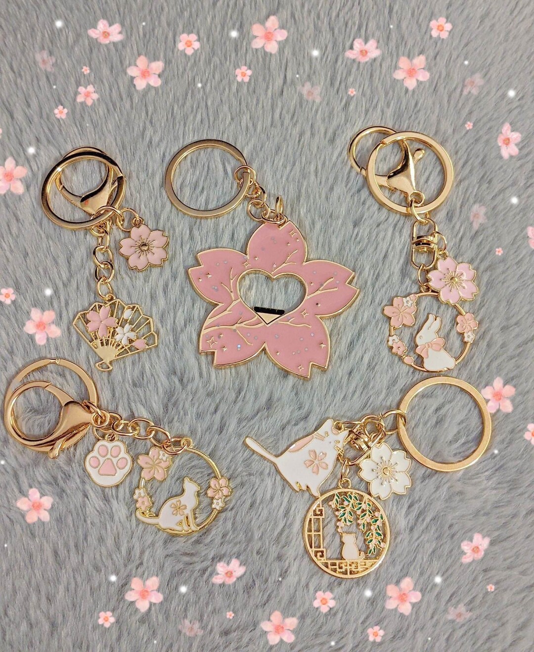 Kawaii Sakura Keychain, Cherry Blossom Aesthetic, Kawaii Accessories - Etsy