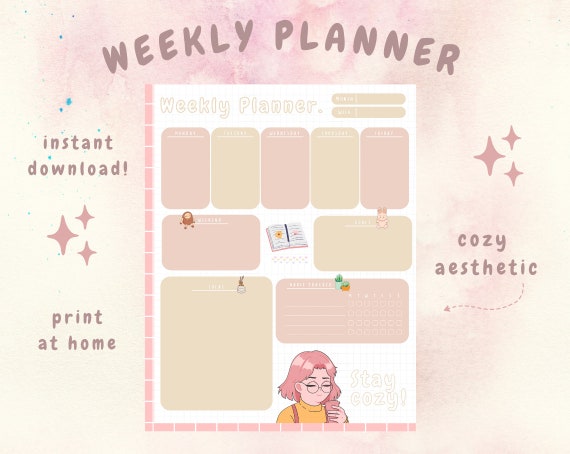 Cozy Weekly Planner Printable Planner Instant Download Soft - Etsy