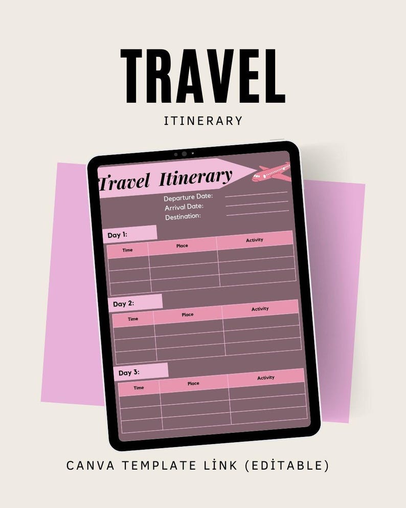 Editable Travel Itinerary Template | Canva Trip Planner (digital ...
